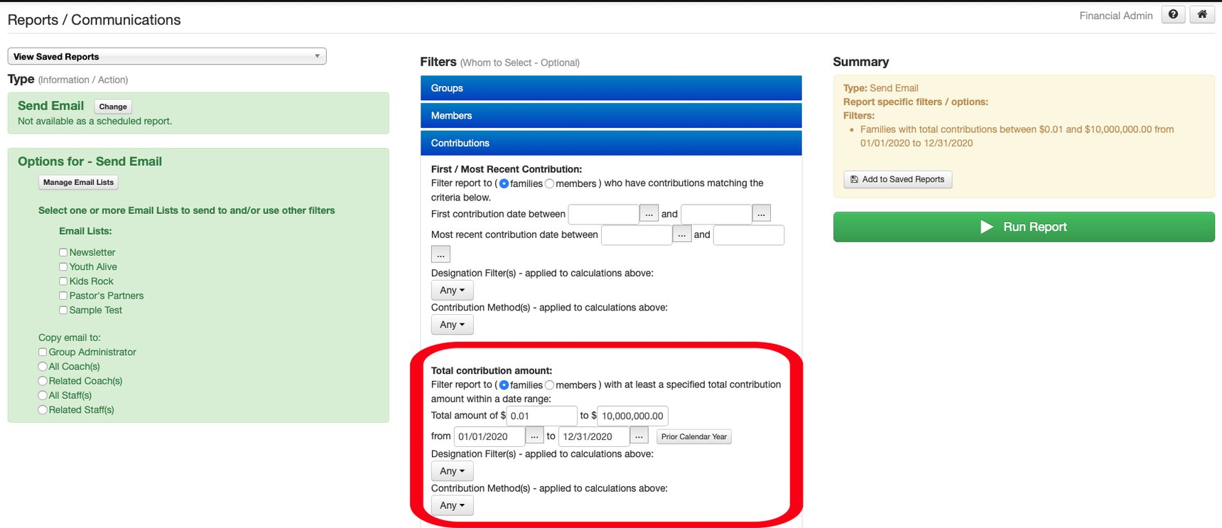 How do I send out contribution / giving statements?