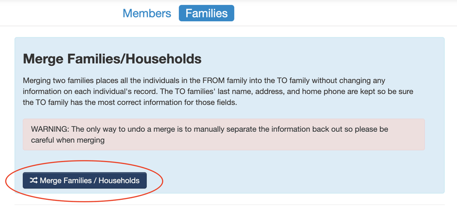 How do I merge or combine two families / households in Churchteams?